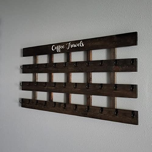 You Are Here Mug Rack - Been There Coffee Mug Rack - Xlarge Coffee Rack With Hooks - XL You Are Here Mug Collection Display (Black Engraving Paint Fill, Font 1)