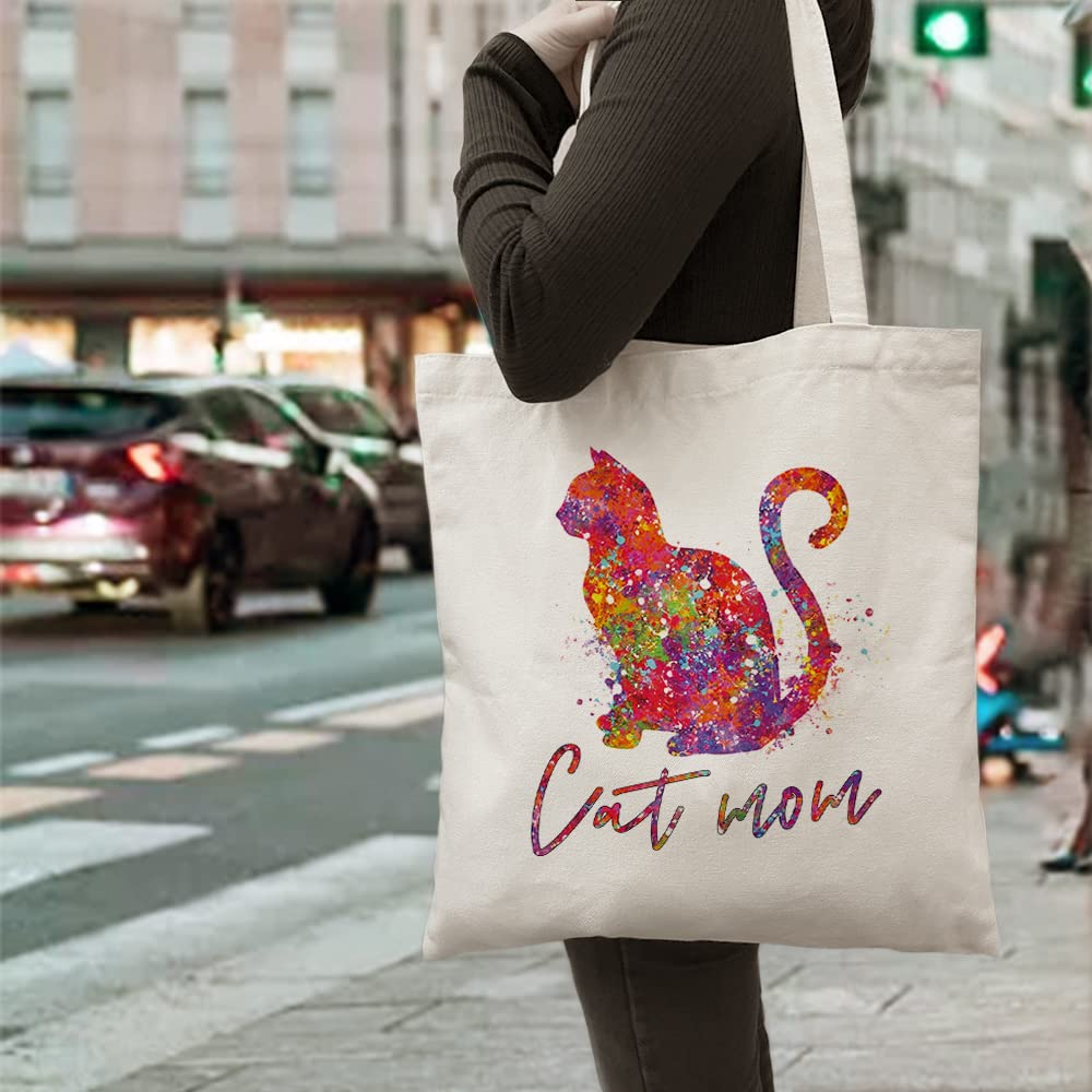 ZHANTUONE Gift for Cat Mom,Cat Lover Gifts,Perfect Gift for Any Cat Lover ,Cat Mom Gifts for Women,Watercolor cat themed gift ,Crazy Cat Lady Gift,Funny Cat Mom Canvas Tote Bag