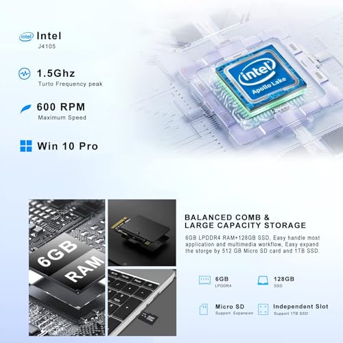 Ruzava/Aocwei 15.6" Laptop 6GB DDR4 128GB SSD Intel J4105 (Up to 2.5Ghz) 4-Core Win 10 PC 1920x1080 FHD Dual WiFi BT 4.2 Support 1TB SSD Expand with Wireless Mouse for Business-Silver