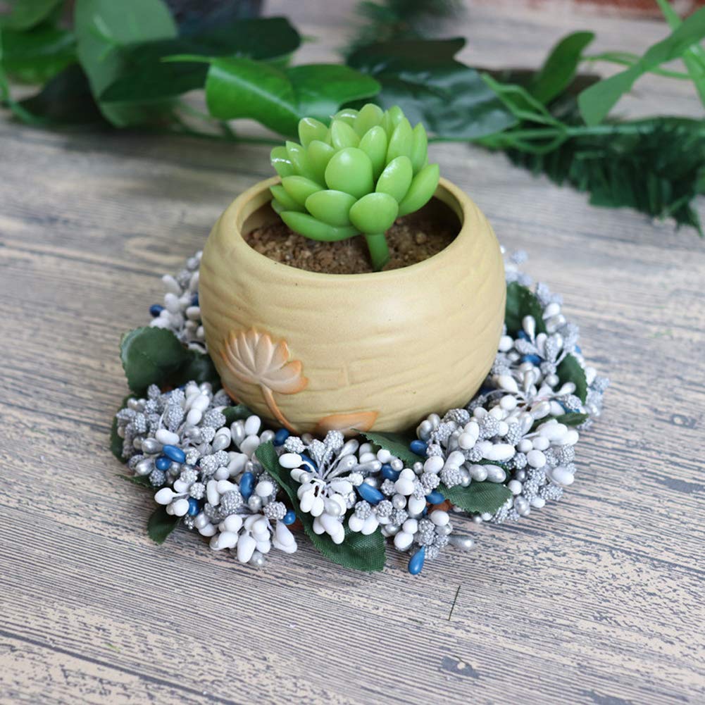 soofylia 4 Pack White Blue Beads Christmas Candle Rings, Tea Light Candle Holder Mini Wreaths for Rustic Wedding Party Table Centerpieces Christmas Napkin Rings Room Decor Christams Decorations