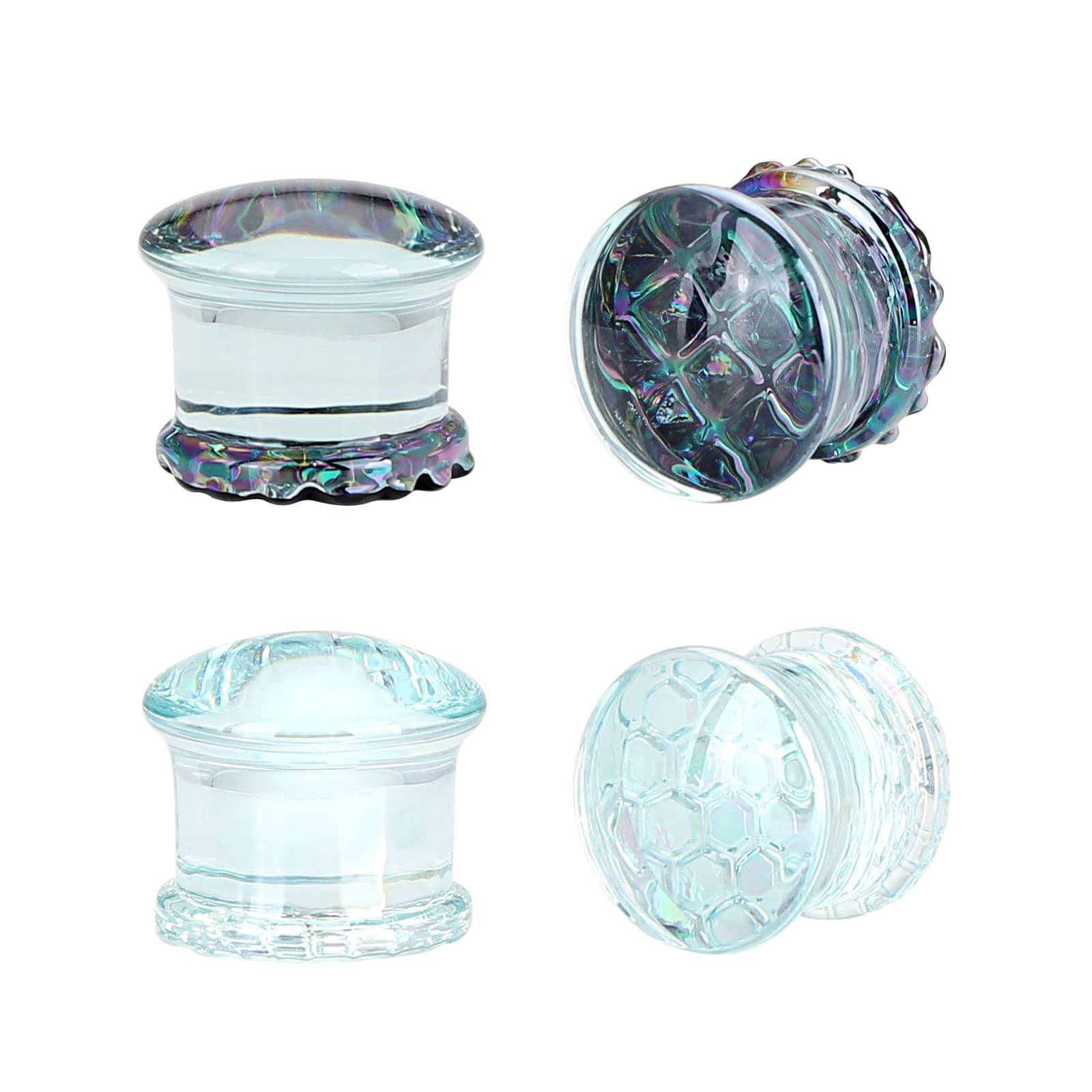 YOFANST 2 Pairs Glass Ocean Jellyfish Ear Tunnels Plugs Double Flared Expander Piercing Gauge 5/8", purple orange