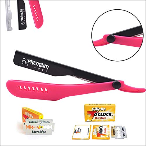 Professional Slide Out Replaceable Blade Straight edge Razor, Pink Plastic Handle Barber Razor, Straight Razor, Razor for men with Razor Blade by ''Premium Blades''