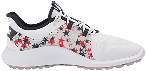 PUMA Men's Ignite Fasten8 USA Golf Shoe, White-Navy Blazer-High Risk Red, 7