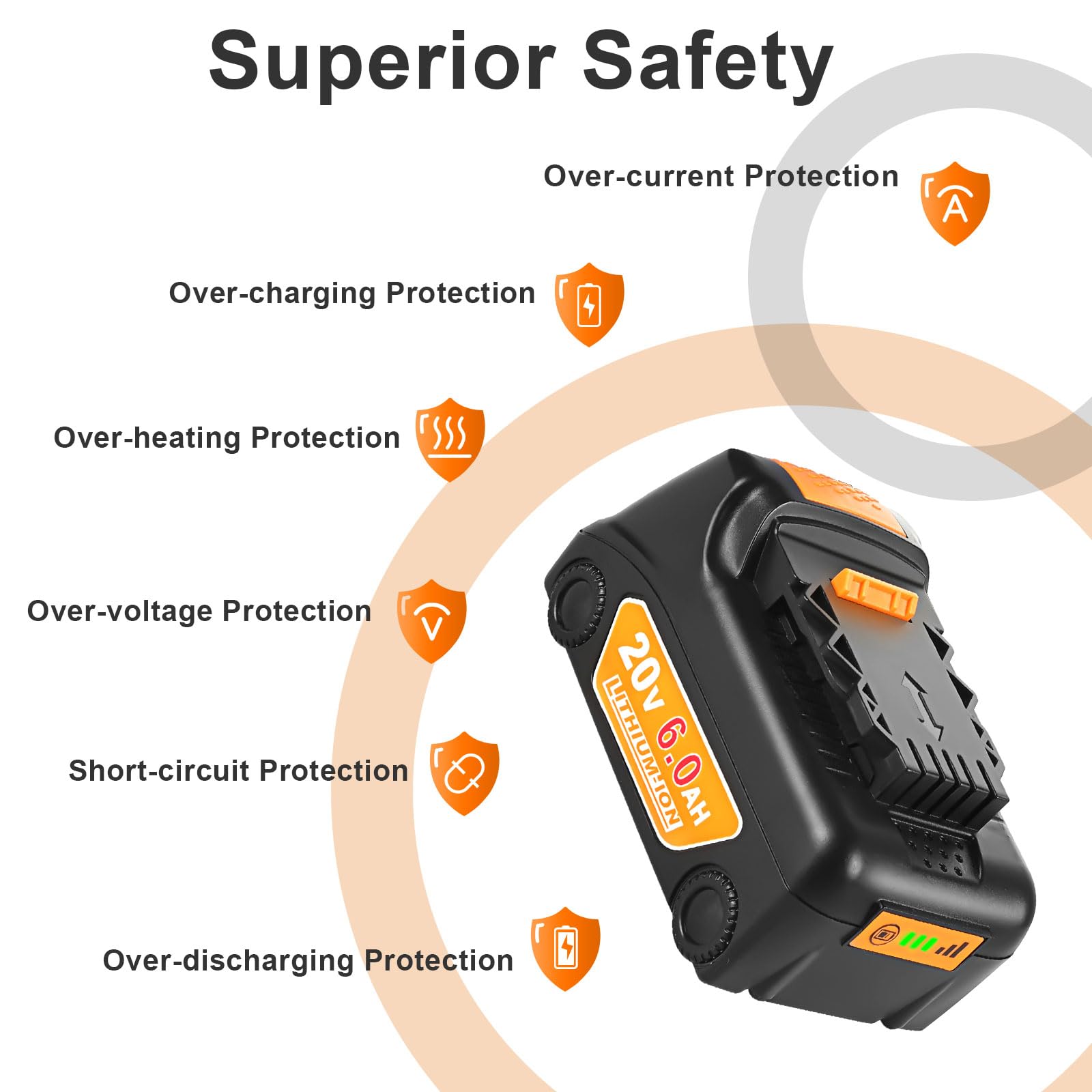 Upgraded 20V 6.0Ah Battery Replacement for Dewalt 20v Battery 2Pack Compatible with Dewalt 20v DCD/DCF/DCG Series Power Tools Gold