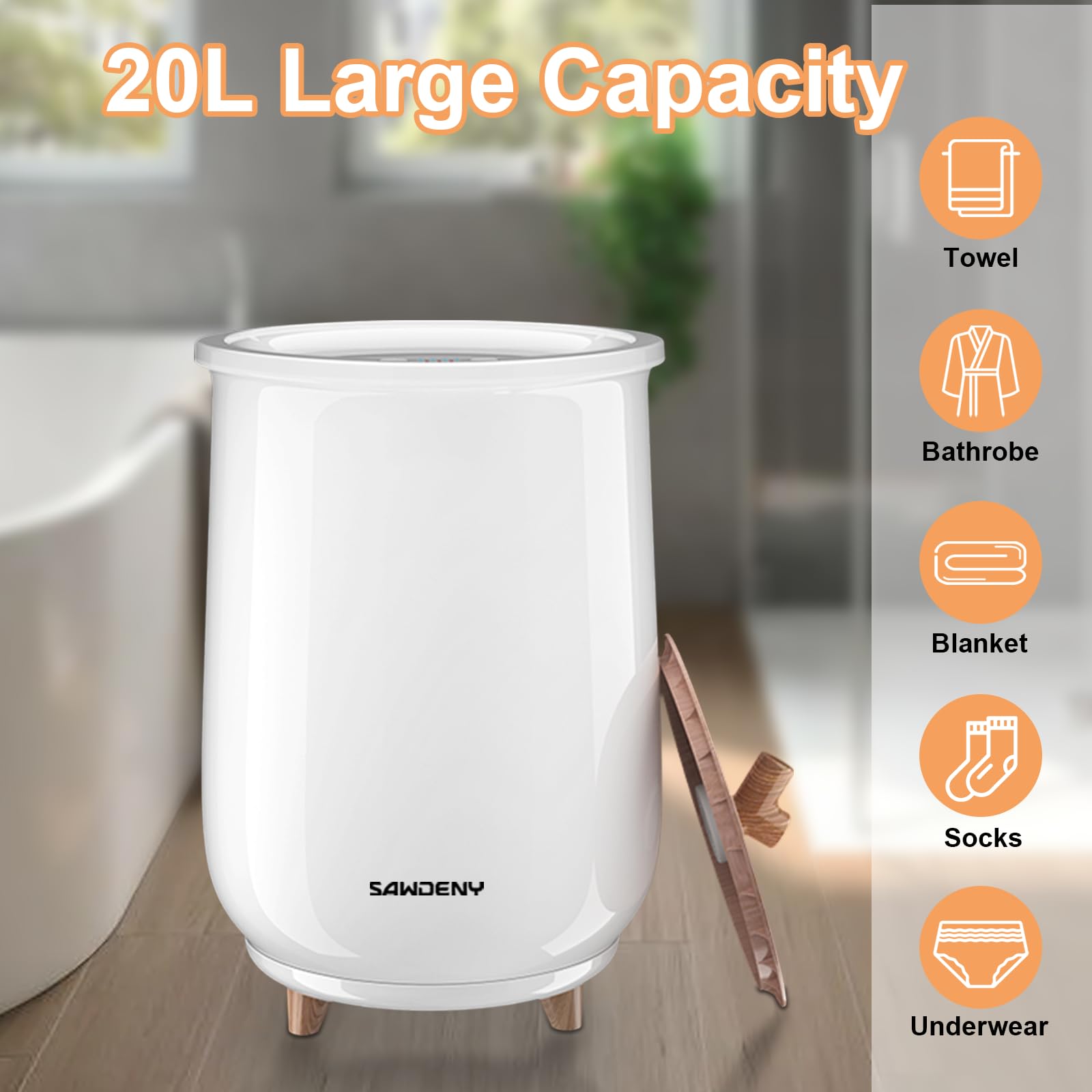Towel Warmer, Towel Warmer for Bathroom with 3 Heating Modes, Timer, Auto Shut Off, Large Towel Heater Bucket Fits Up to Two 40"X70" Oversized Towels, Blankets, Bathrobes, PJ's and More