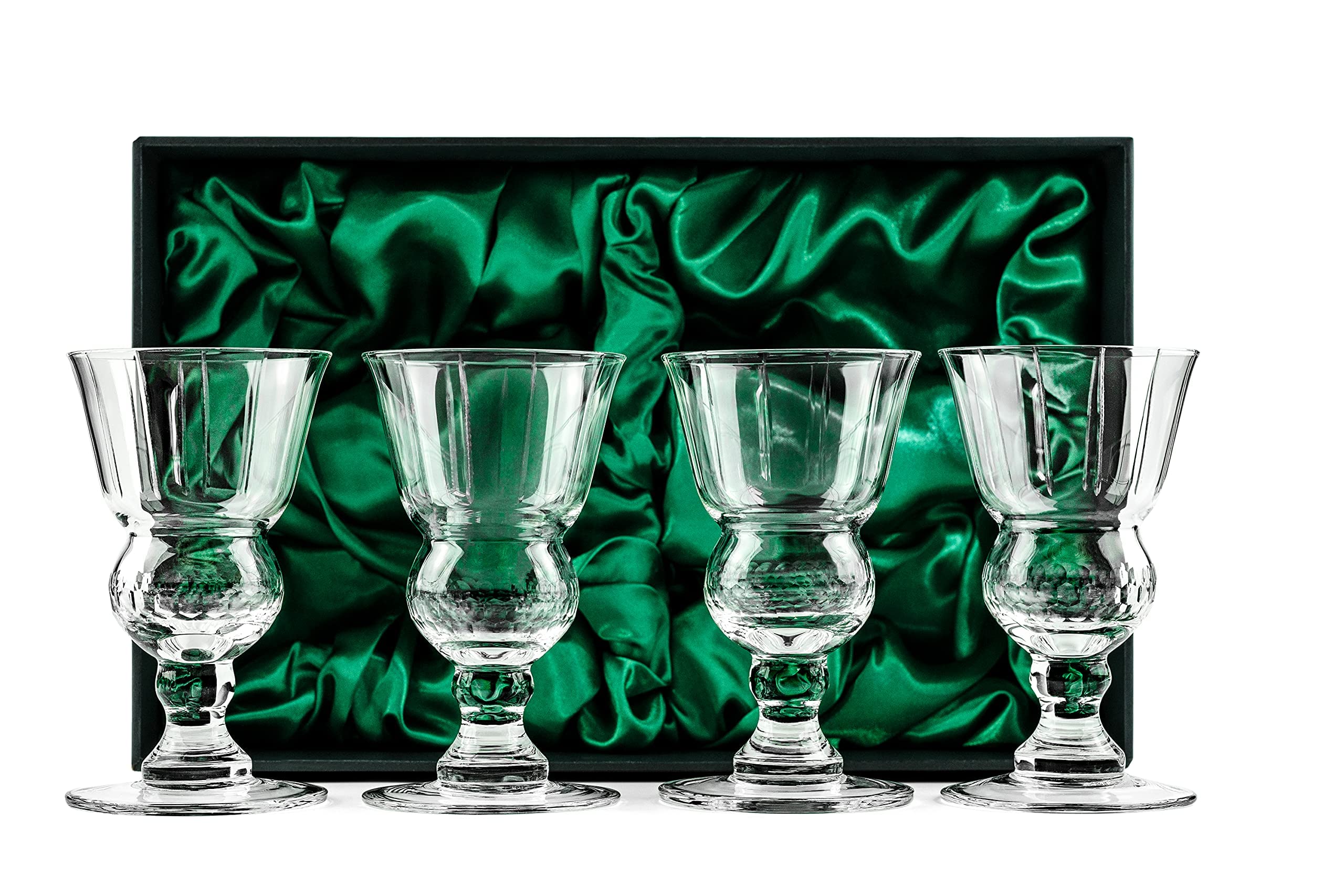 Vintage Crystal Absinthe, Sambuca, Raki, Pastis, Ouzo Glasses | Set of 4 | Short Stemmed 6.5 oz Goblets with Bubble Reservoir for Drinking Green Fairy | Handblown Small Wine Bistro Glassware