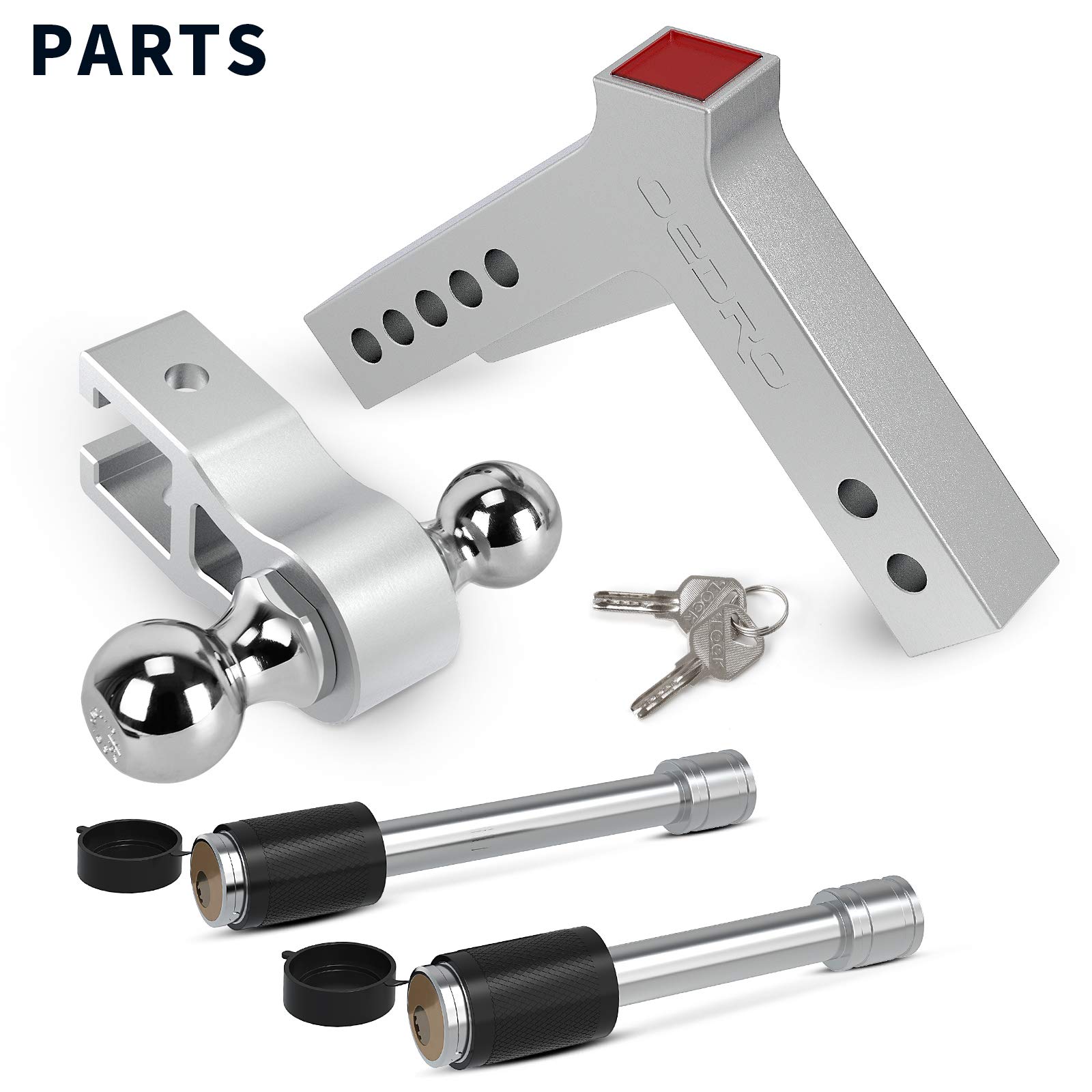 OEDRO Adjustable Trailer Hitch, 8 Inch Drop Hitch Ball Mount Fits 2 Inch Receiver, Forged Aluminum Towing Hitch, 2" & 2-5/16" Tow Balls with Double Pin Key Locks, 10,000lbs.