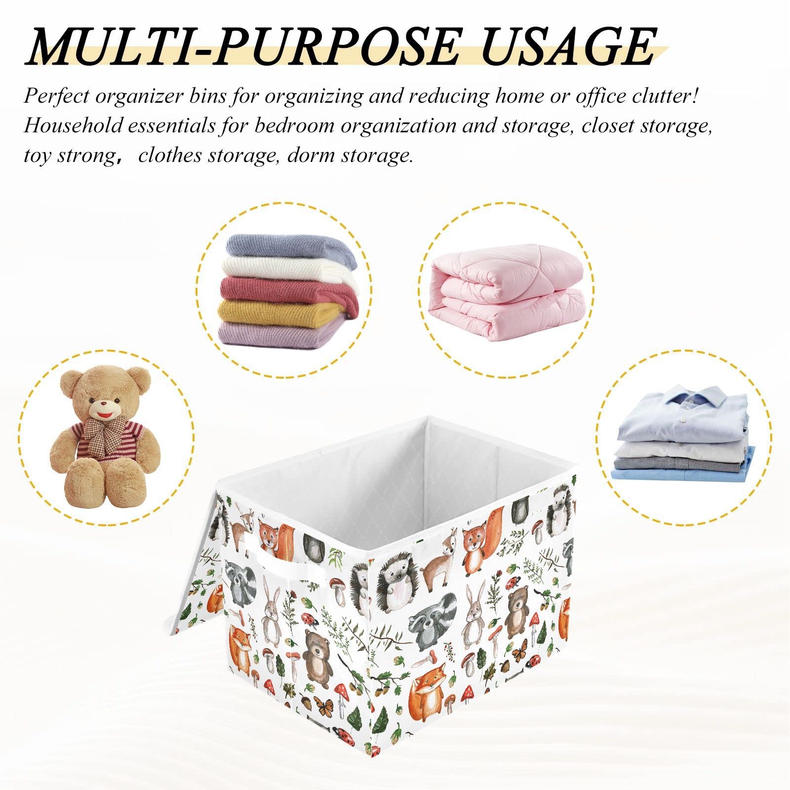 senya Large Storage Bins with Linen Collapsible Foldable Storage Cubes Fabric Closet Organizer Containers box with Flip-Top Lid for Home Bedroom Office 16.5 x 12.6 x 11.8in (Woodland)