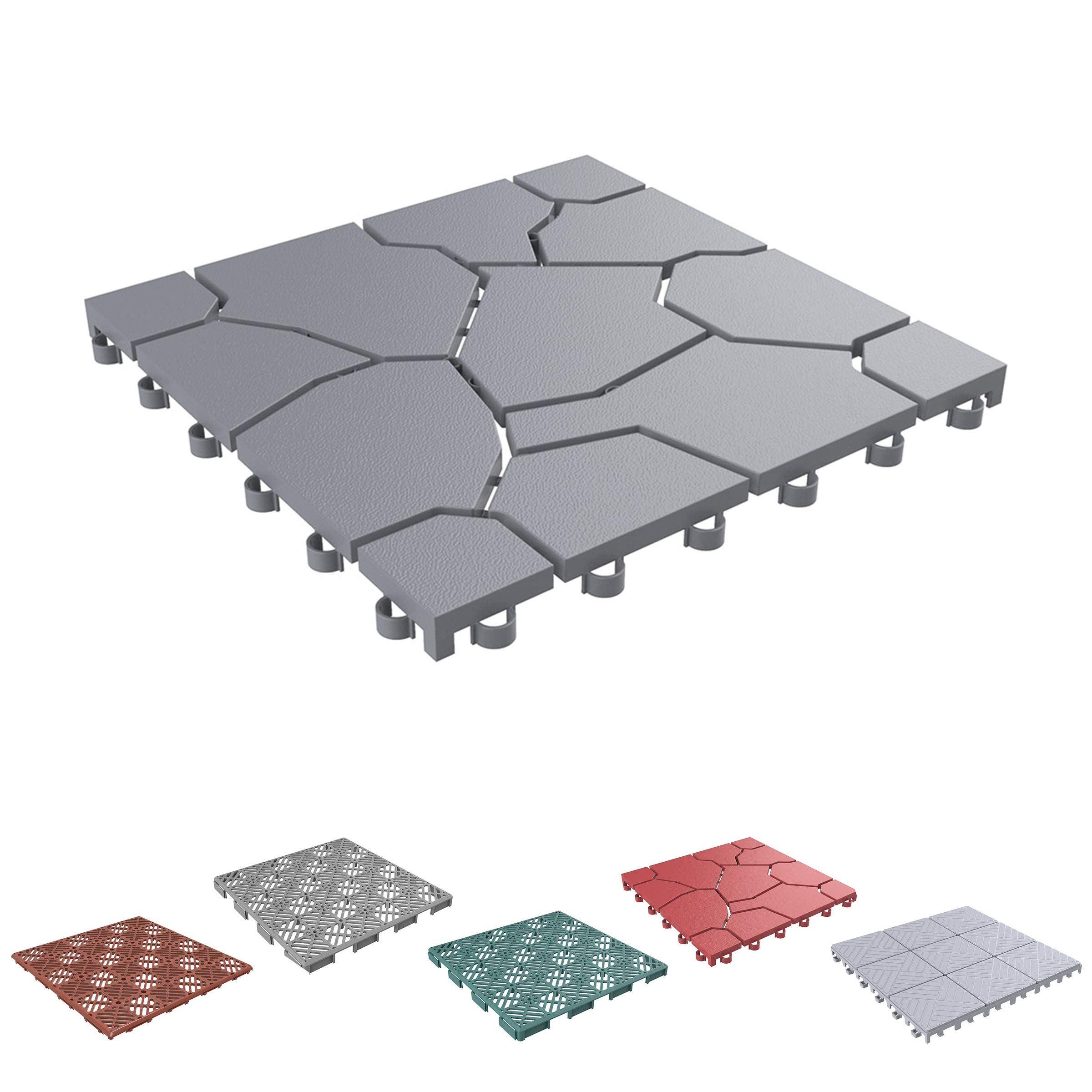 Pure Garden Deck Tiles β Set of 6 Polypropylene Interlocking Patio Tiles β Weather-Resistant Outdoor Flooring for Balcony, Porch, and Garage (Gray)