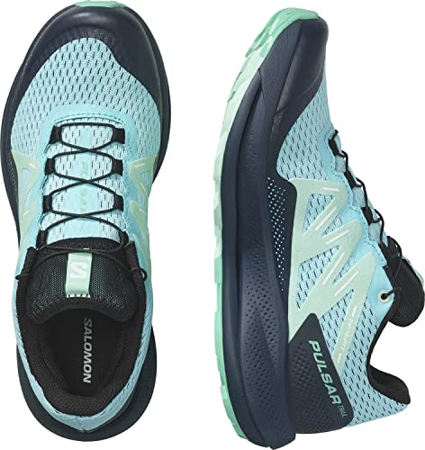 Salomon Pulsar Trail Hiking Shoes Womens Sz 8.5 Blue Radiance/Carbon/Yucca