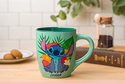 Silver Buffalo Lilo and Stitch Tropical Ohana Sitting Jumbo Curved Ceramic Mug, 25-Ounces