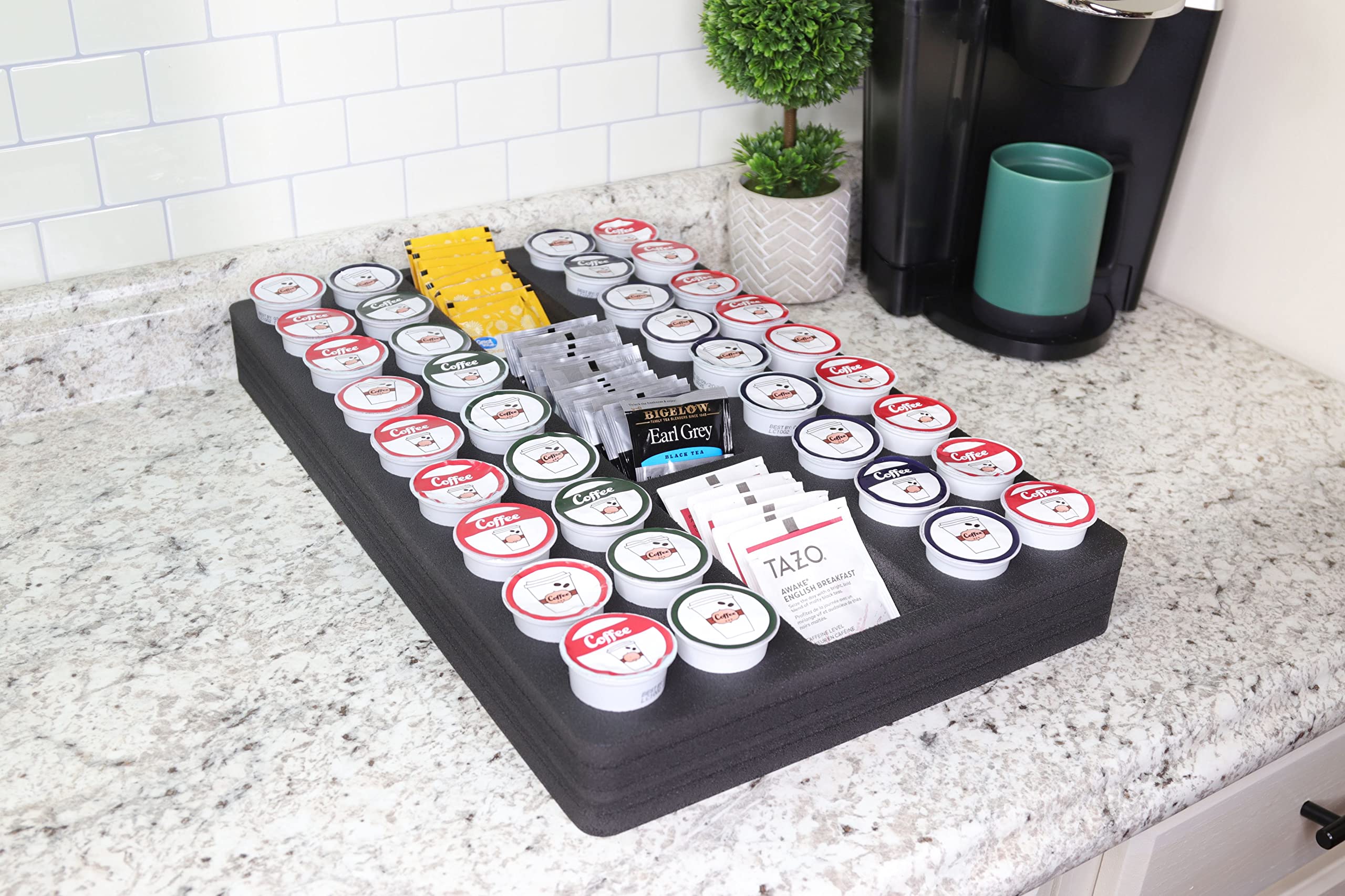 Polar Whale Coffee Pod and Tea Bag Storage Organizer Tray Drawer Insert for Kitchen Home Office 12.75 x 20.25 Inches Holds 36 Compatible with Keurig K-Cup