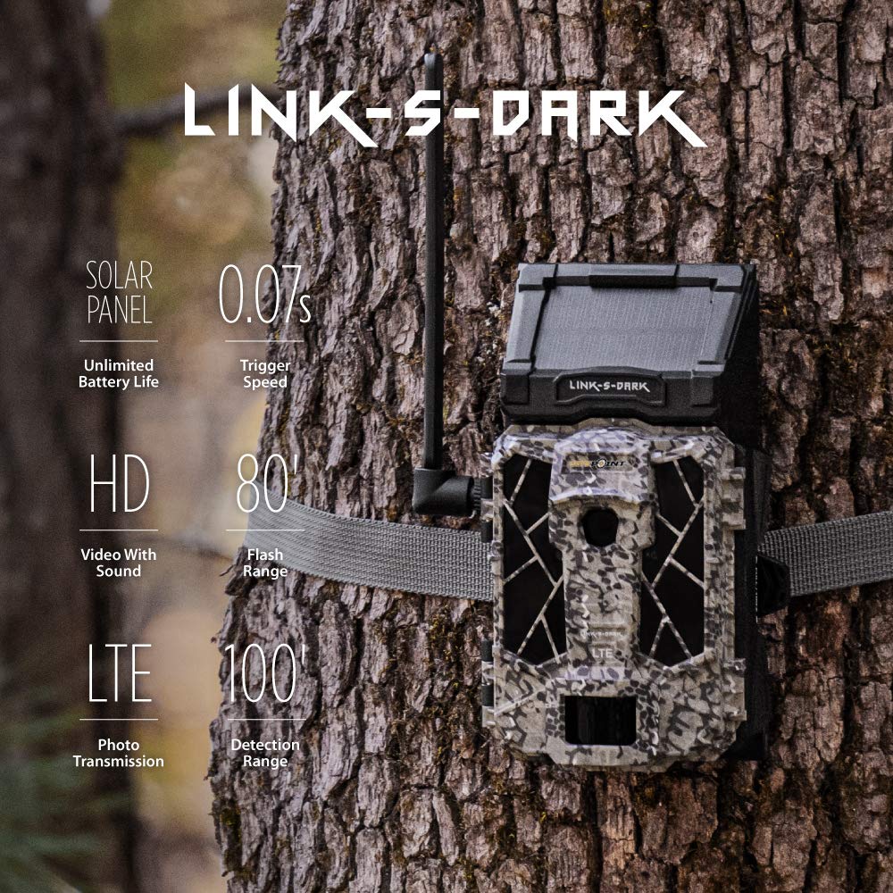 SPYPOINT Link S Dark (US) Cellular Trail Camera 12MP Photos and HD Video, 4G/LTE Photo Transmission, Fastest Trigger Speed Available 90ft Flash Range, 110ft Detection Range