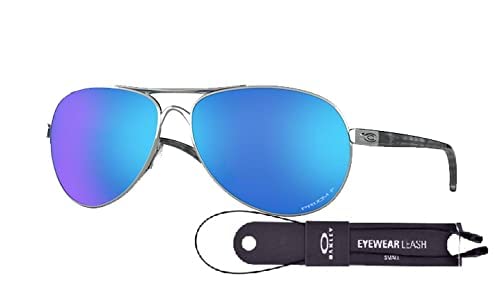Oakley Feedback OO4079 407933 59M Polished Chrome/Prizm Sapphire Sunglasses for Women + BUNDLE Accessory Leash Kit+ BUNDLE with Designer iWear Eyewear Kit