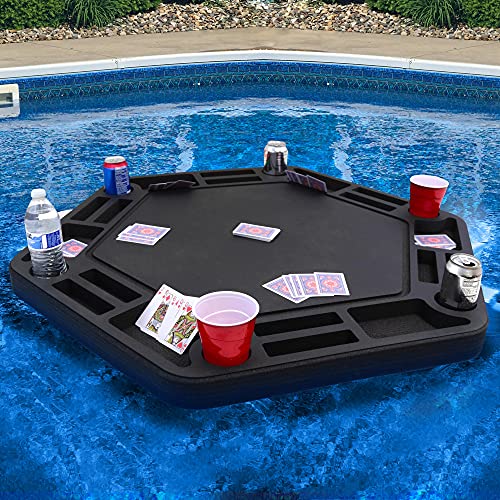 Polar Whale Floating Large Poker Table Game Tray for Pool or Beach Party Float Lounge Durable Foam 40.5 Inch Chip Slots Drink Holders with Waterproof Playing Cards Deck UV Resistant