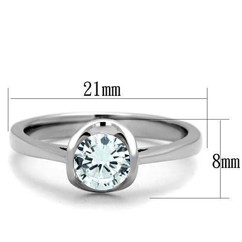 Zawadee TK1763 - High Polished (no Plating) Stainless Steel Ring with AAA Grade CZ in Clear Size 6
