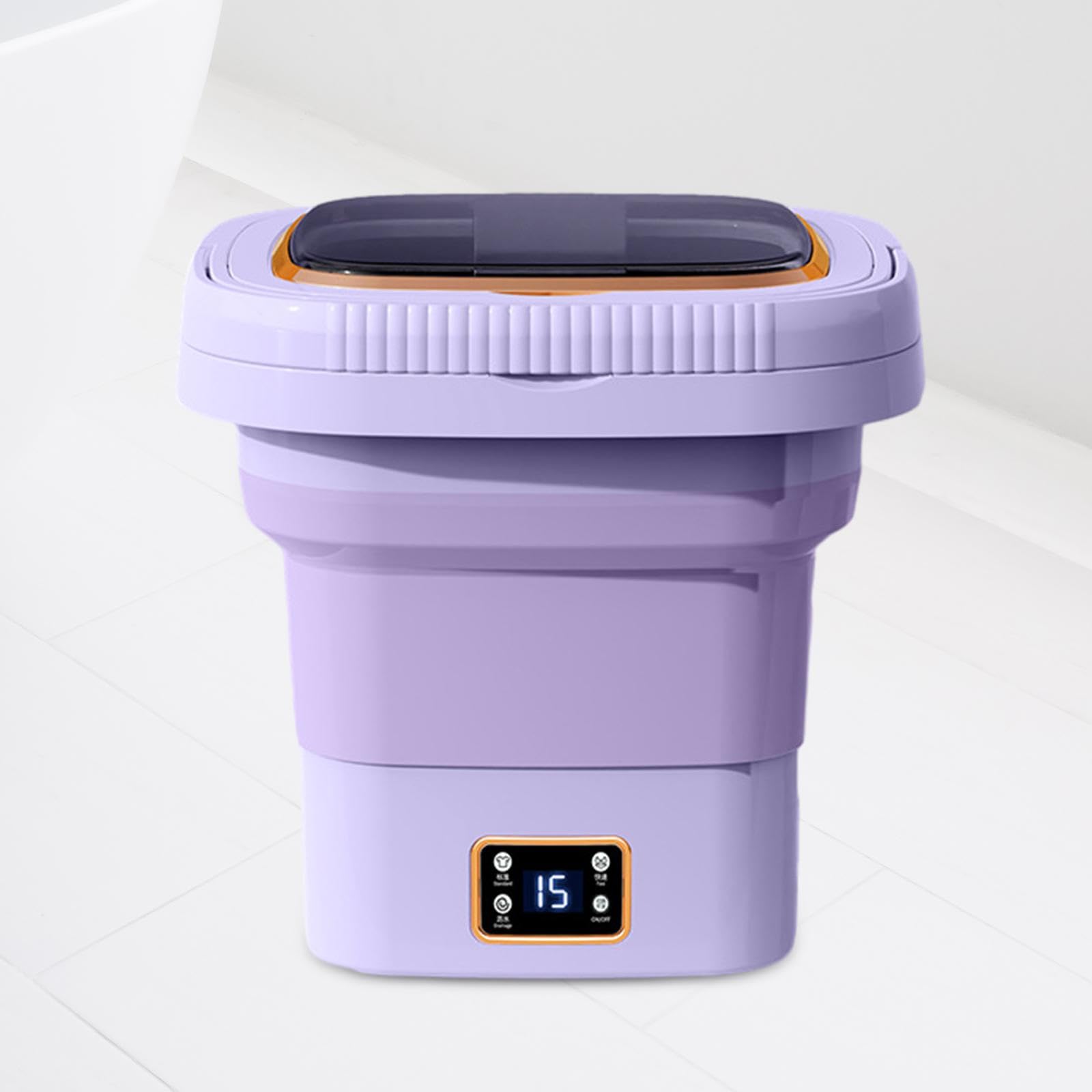 Portable Foldable Washing Machine, Small Bucket Washer, High Power Easily to Carry Compact Small Washer for RV Apartment Camping Dorm Sock, 9L violet clear lid