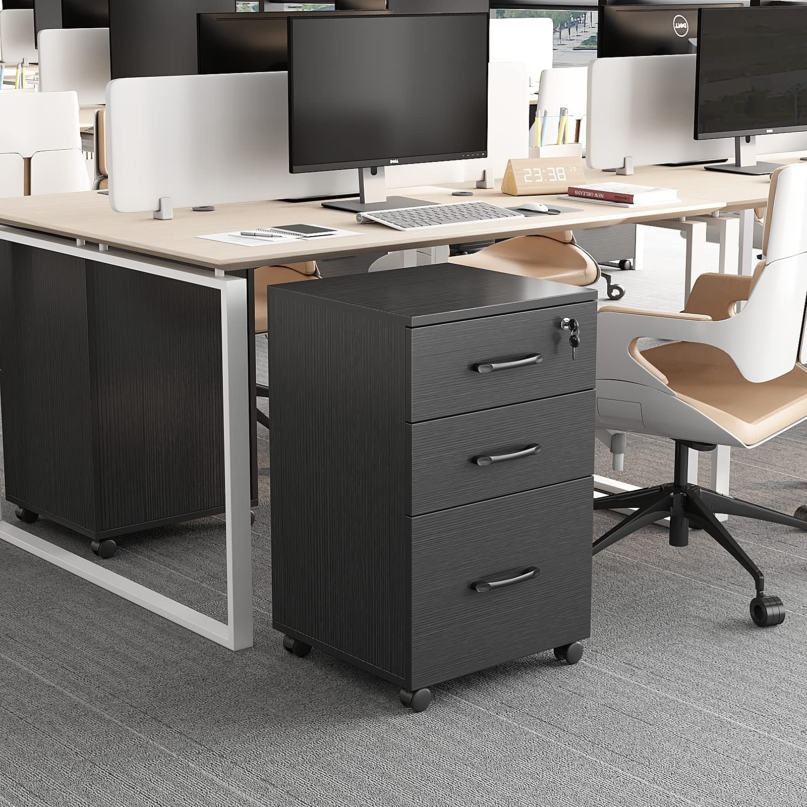 NEWSENDY Rolling File Cabinet: Slim White File Cabinet with Lock, 3-Drawer Under Desk Office Filing Cabinet for Letter/Legal Size Documents, Ideal for Home Office (Black)
