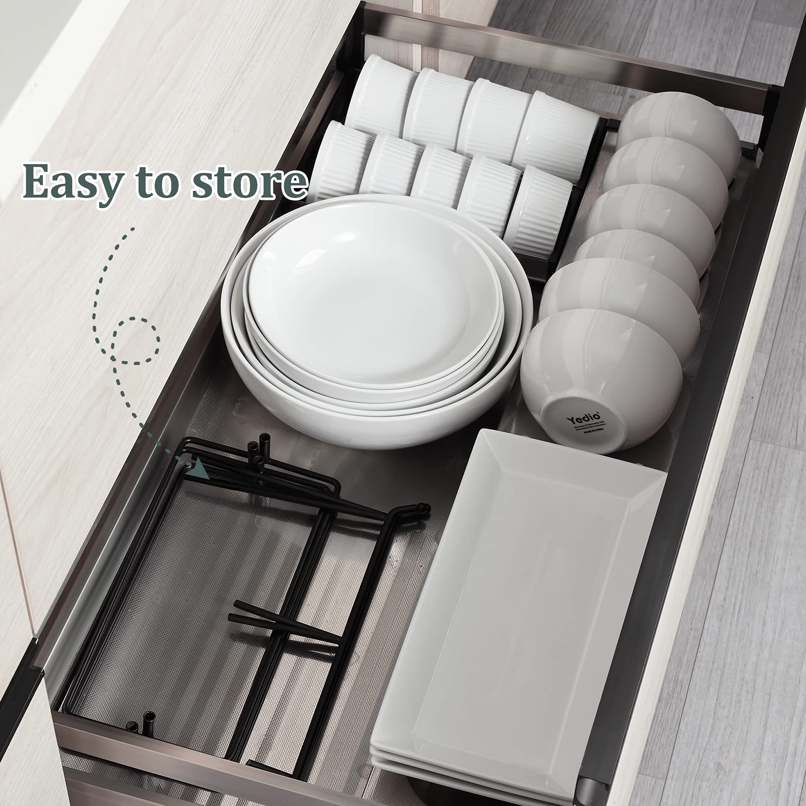 Yedio Porcelain Coffee Cups with Saucers and Metal Stand and 3 Tier Rectangular Serving Platter Bundle