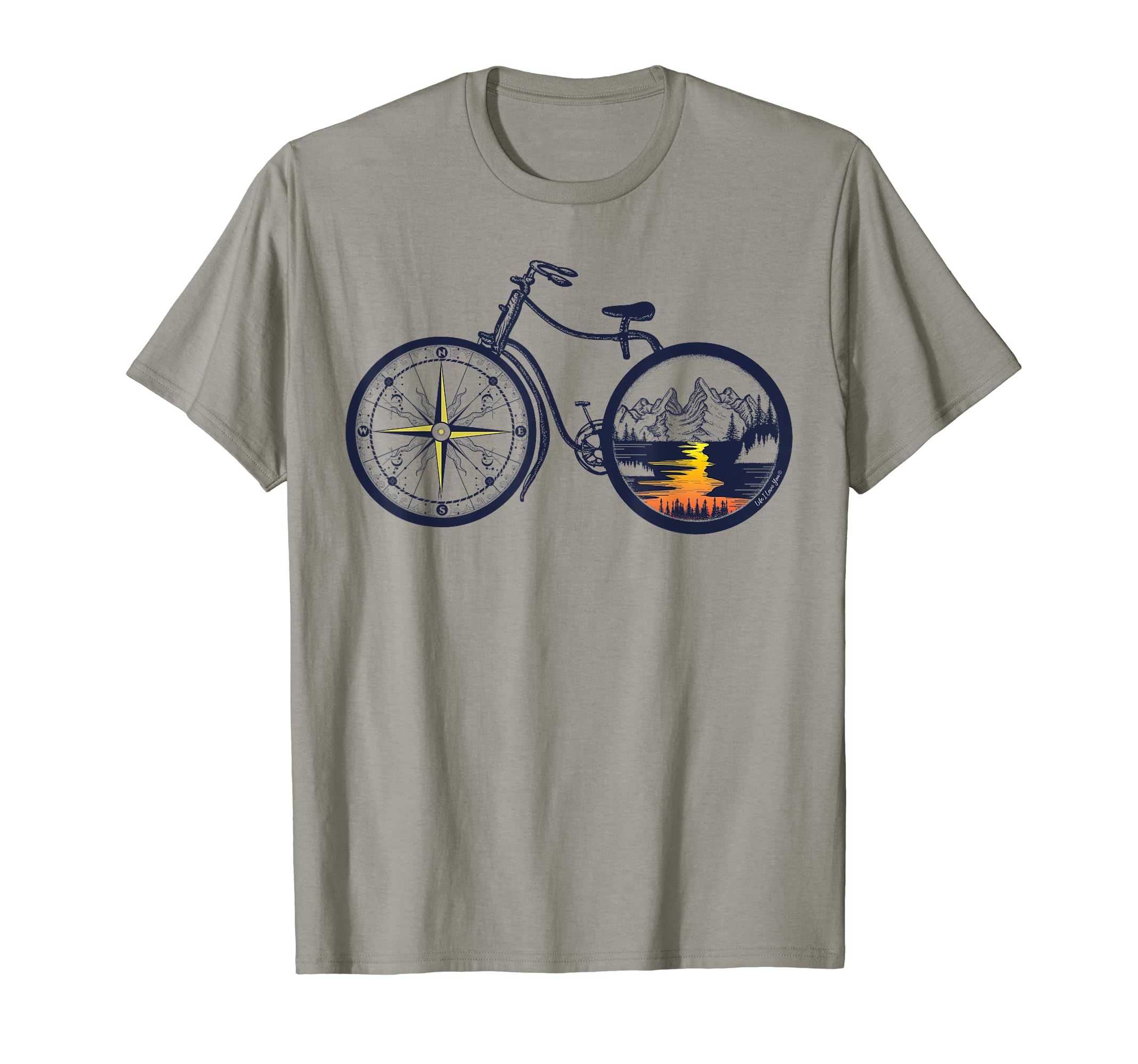 Retro Bicycle with Compass and Mountains - Cycling T-Shirt