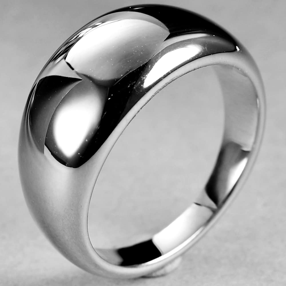 Stainless Steel Classical Simple Plain Dome Mountain Hill Style Signet Wedding Statement Ring (Silver, 9)