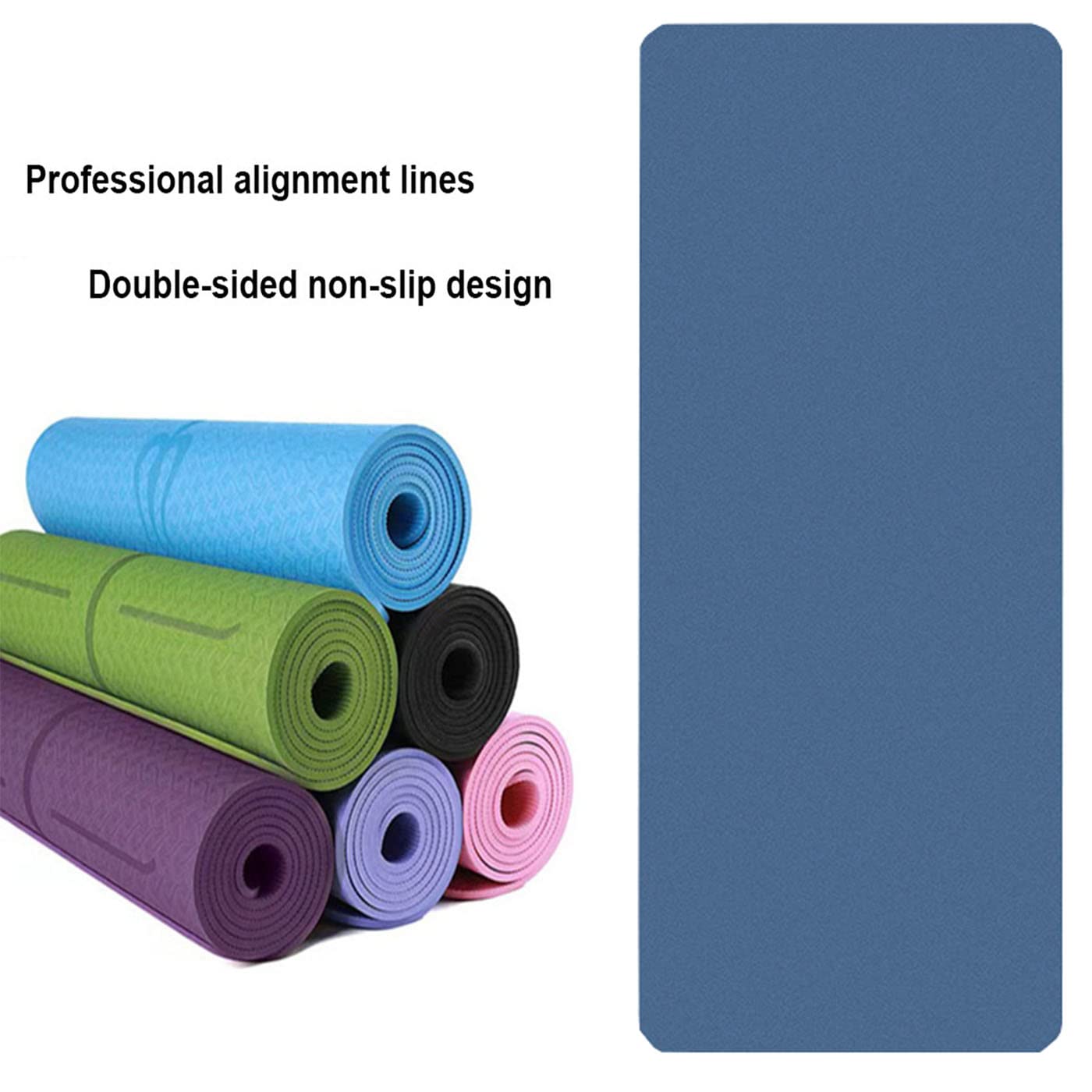 Yoga Mat Double-Sided Color Non-Slip Fitness Mat with Alignment Marks 72”×31.5”×0.3” (Sakura pink+Blue)