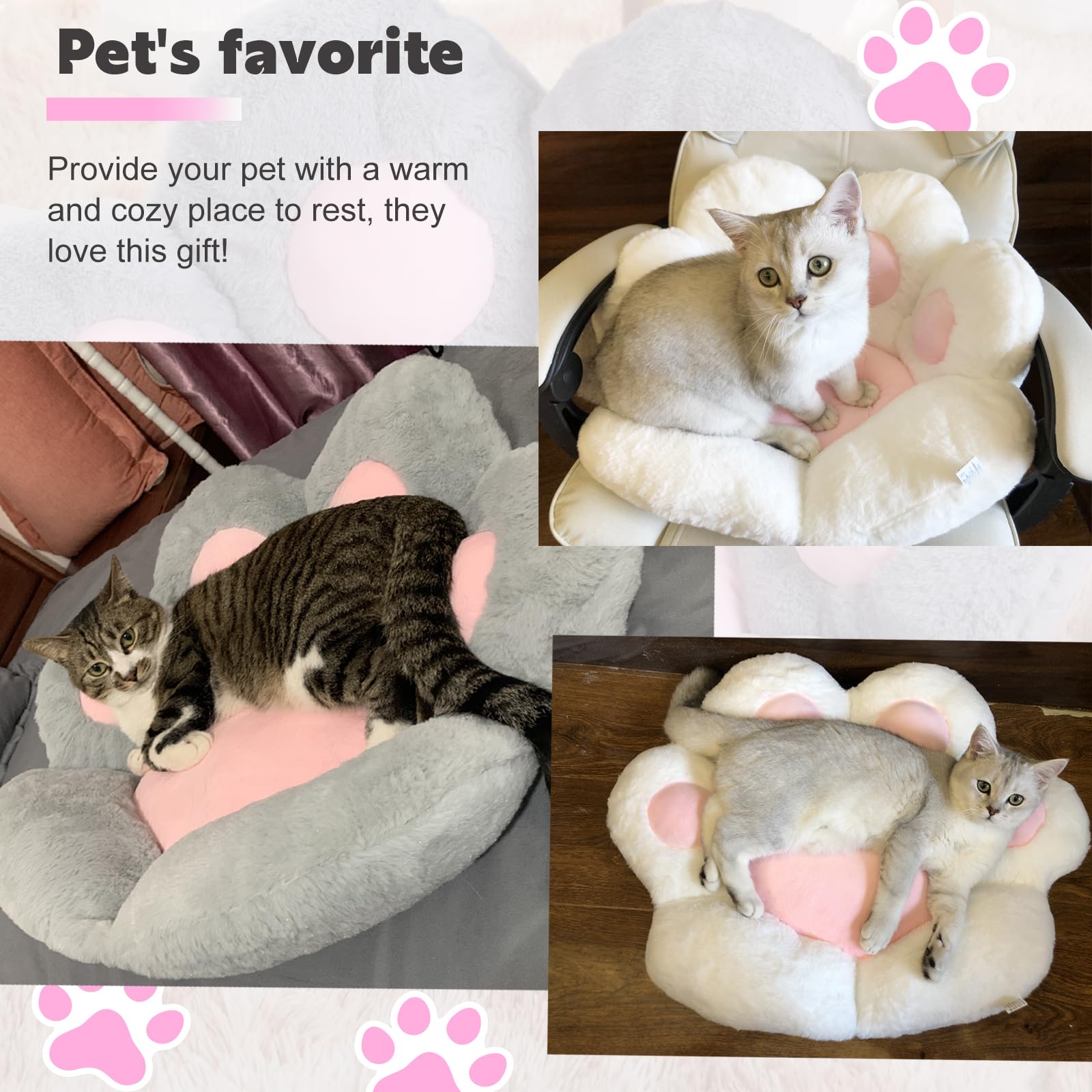 TERUIPE Cat Paw Cushion Plush Home Office Chair Cushion Bear Paw Cute Lazy Sofa Warm Floor Seat Pad Perfect for Holiday Gray