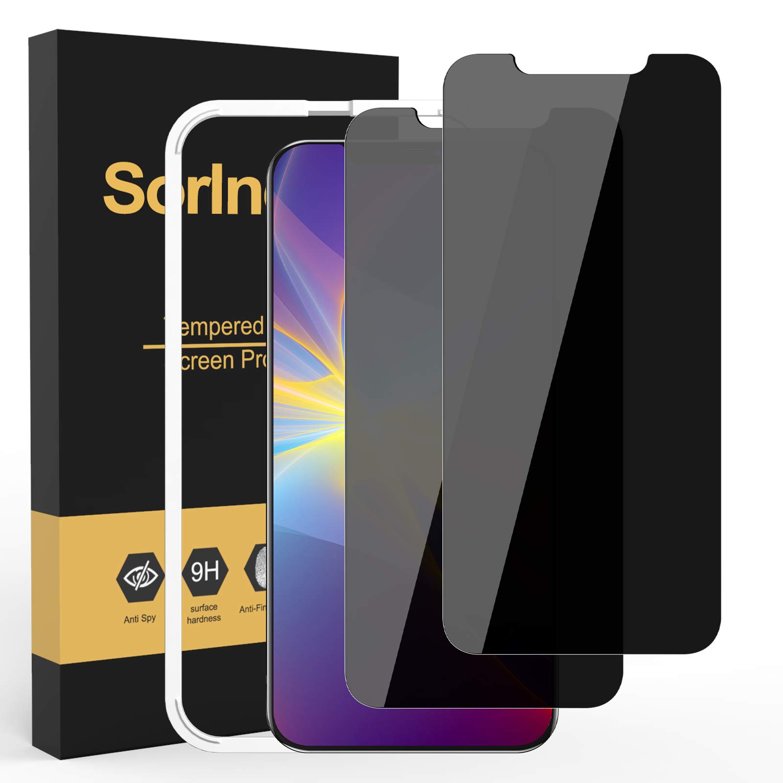 sorlnern (2 Pack) Privacy Screen Protector for iPhone 12 Pro Max, iPhone 12 Pro Max Anti Spy Tempered Glass Screen Protector, with Easy Installation Tray