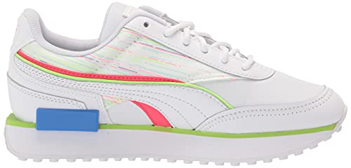 PUMA womens Future Rider Sneaker, Puma White-sunblaze-green Glare, 10 US
