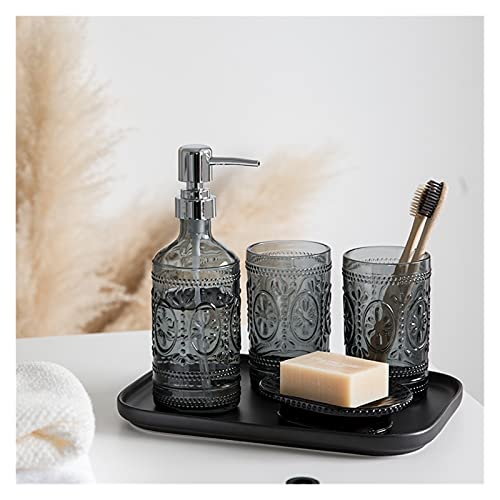 Soap Dispenser Glass 5-Piece Soap Dispenser Set, Modern Kitchen Bathroom Hotel Accessories, with Tray, for Bathroom Kitchen Home Bathroom Soap Dispenser