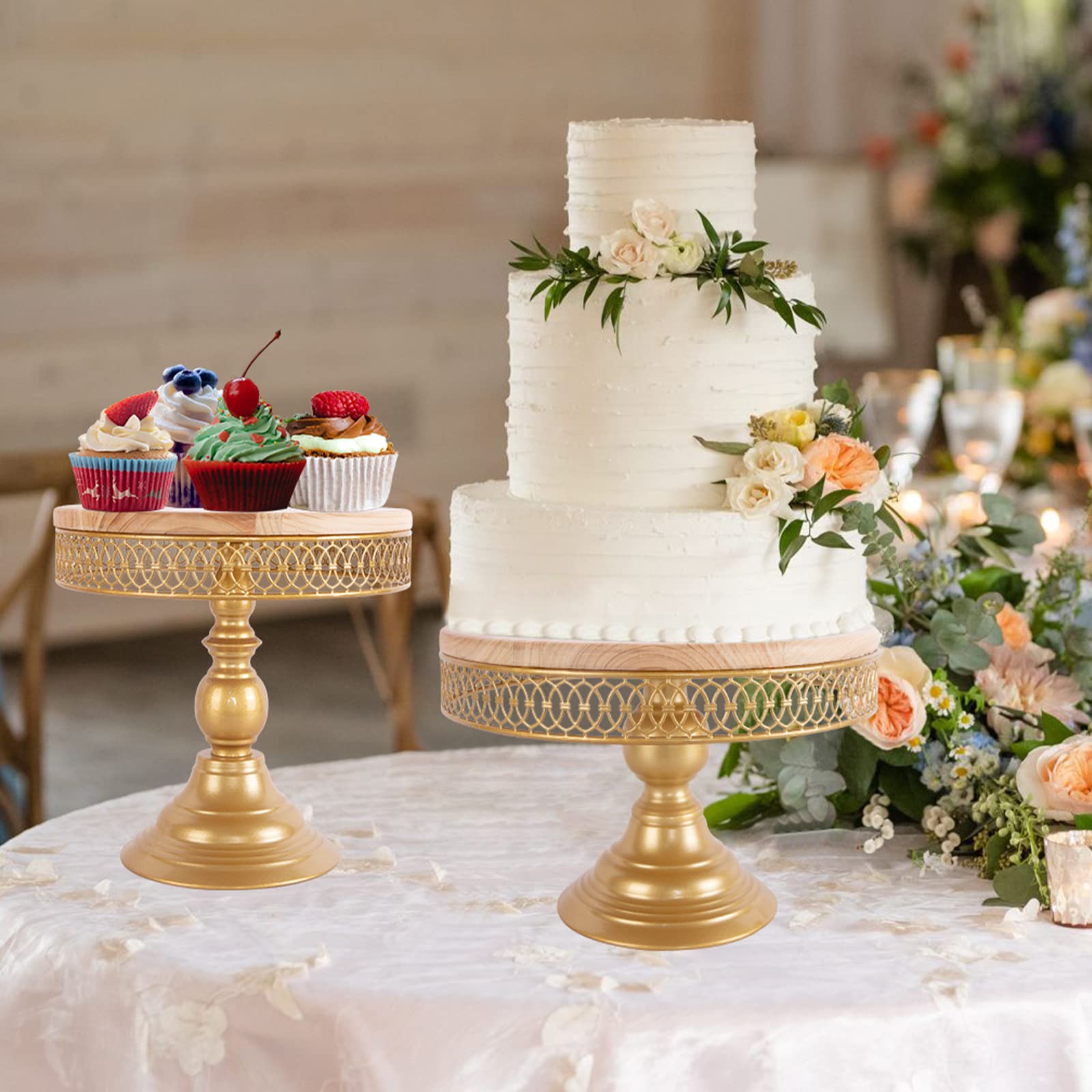 weharnar Set of 2 Cake Stand for Dessert Table Cake Plate Tray for Wedding Birthday Baby Shower Christmas Party, Cake Stand 12" 10"