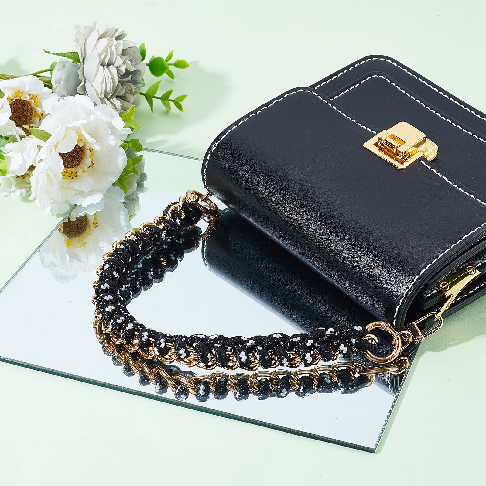 WADORN Braided Purse Handle Strap, 15.7 Inch Black Short Handbag Strap Top Handle Replacement Nylon Woven Satchel Handle with Gold Hardware for LV Beaubourg Hobo Neonoe Pochete Pouch Designer Bag