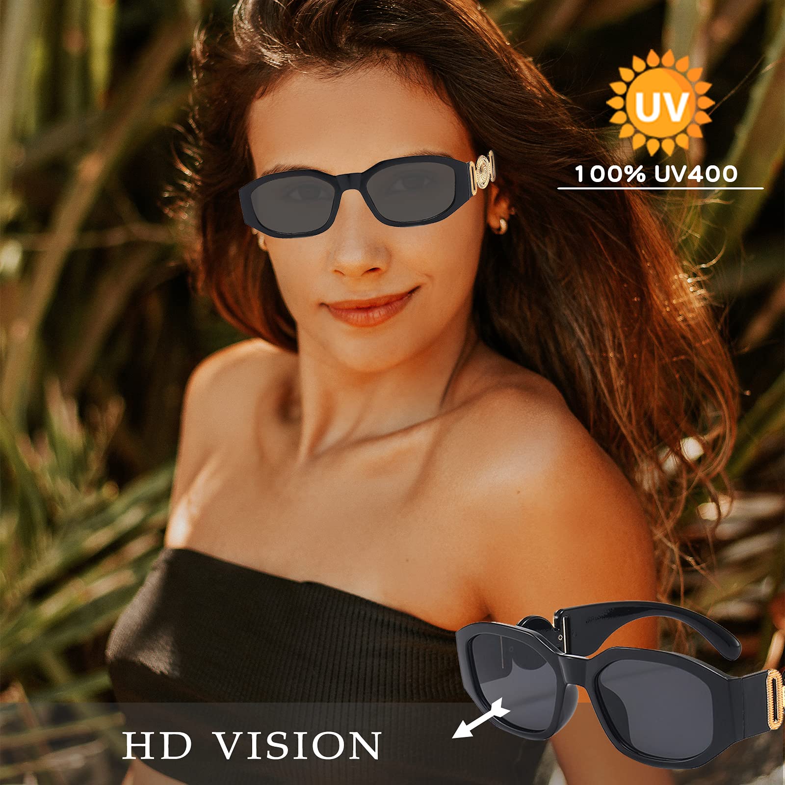 YQVIE Small Retro Rectangle Sunglasses Pack for Women Men 90's Irregular Trendy Square Glasses UV400 Protection