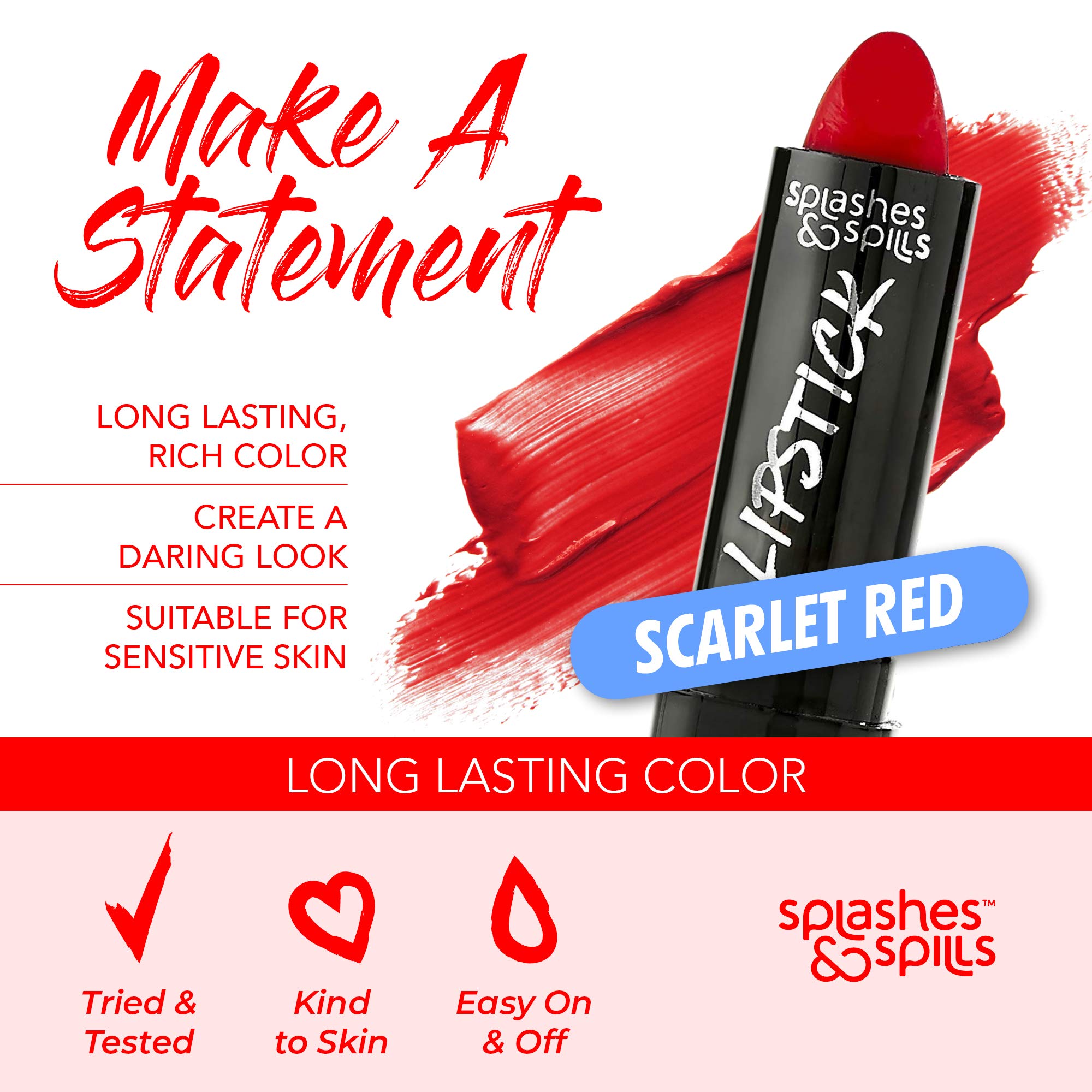 Vivid Black and Red Lipstick - 2 Pack Combo - Bold, Translucent, No Sheen Lip Color With Matte Finish - Makeup and Cosmetics by Splashes & Spills