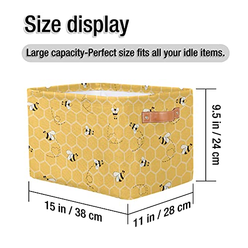 Storage Basket Organizer Animal Bee with Handles, Bee Print Foldable Storage Bins Rectangular Storage Box for Nursery Shelf Books Clothes Toys Kids Bins, 1 Pack