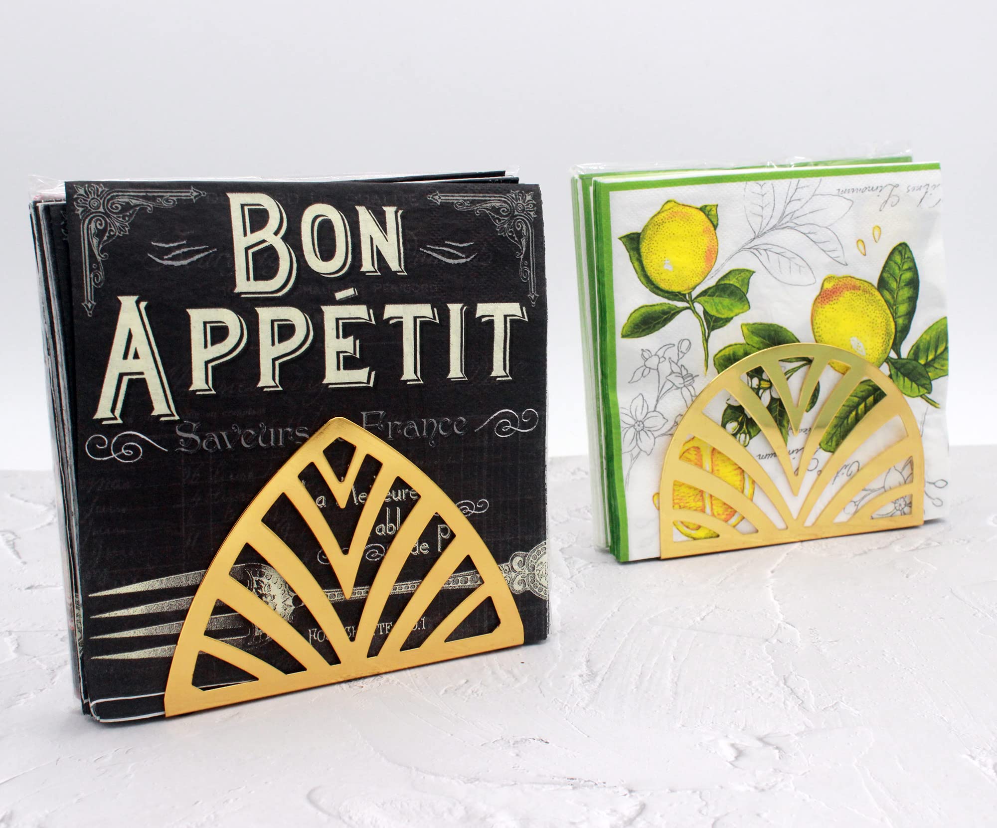 Tstarer Golden Metal Napkin Holder, Table Napkin Organizer for Kitchen & Picnic - Small 5.1 W X 3.5 H X 1.5 D (semicircle)