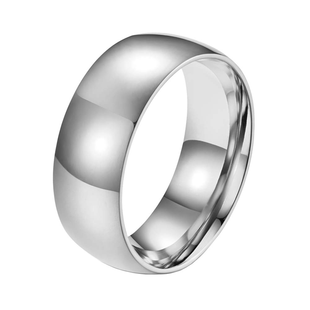 WOYNJI Men's Women's Stainless Steel Plain Dome Silver Ring High Polished Wedding Band Comfort Fit 8mm Silver Size 6
