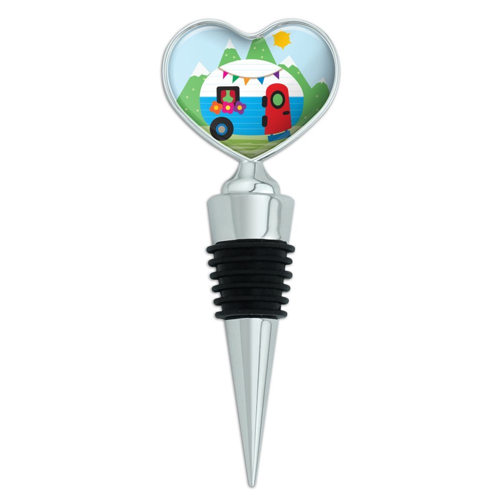 Vintage Retro Camper RV Camping Travel Trailer Heart Love Wine Bottle Stopper