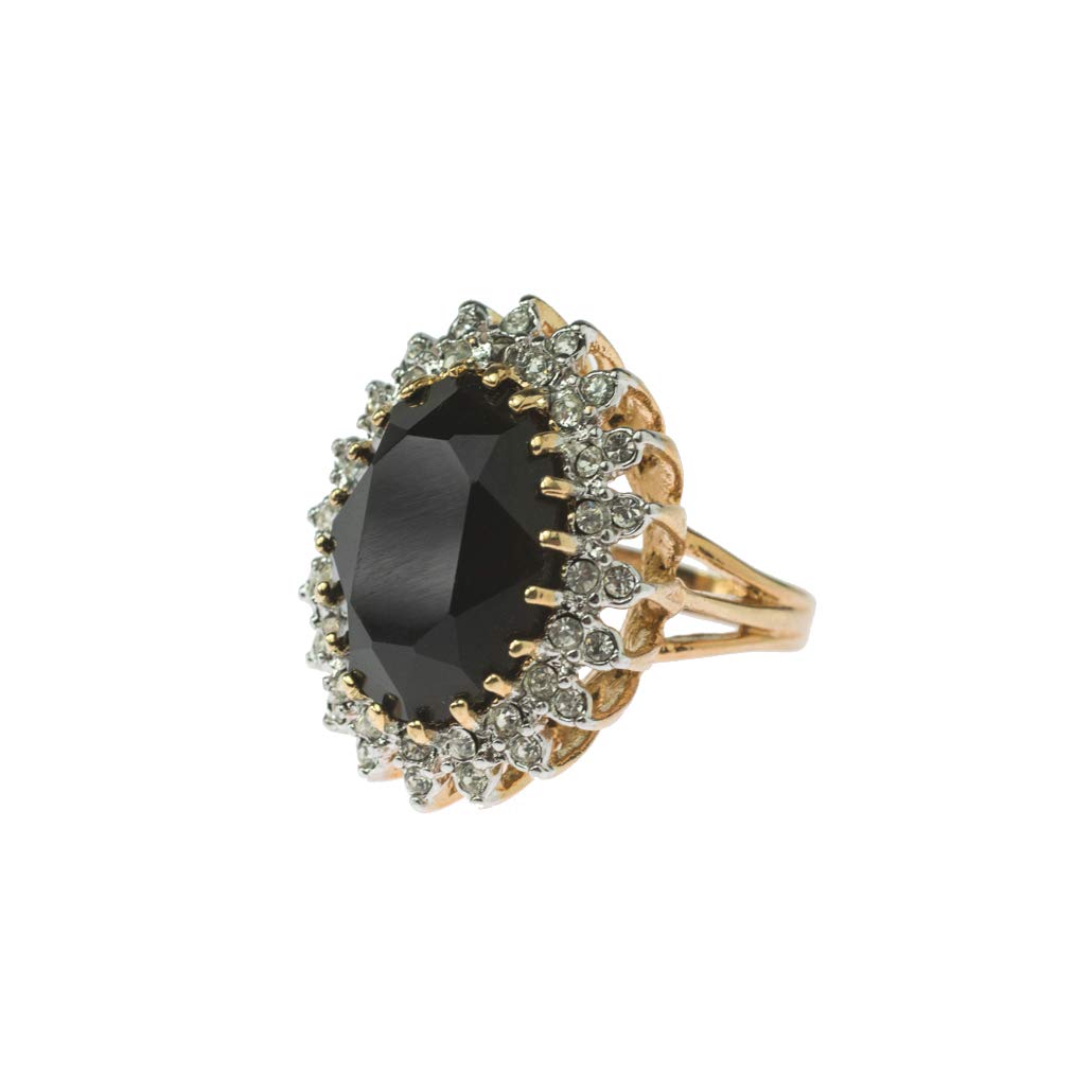 Providence Vintage Jewelry Black & Clear Austrian Crystal 18k Gold Plated Cocktail Ring