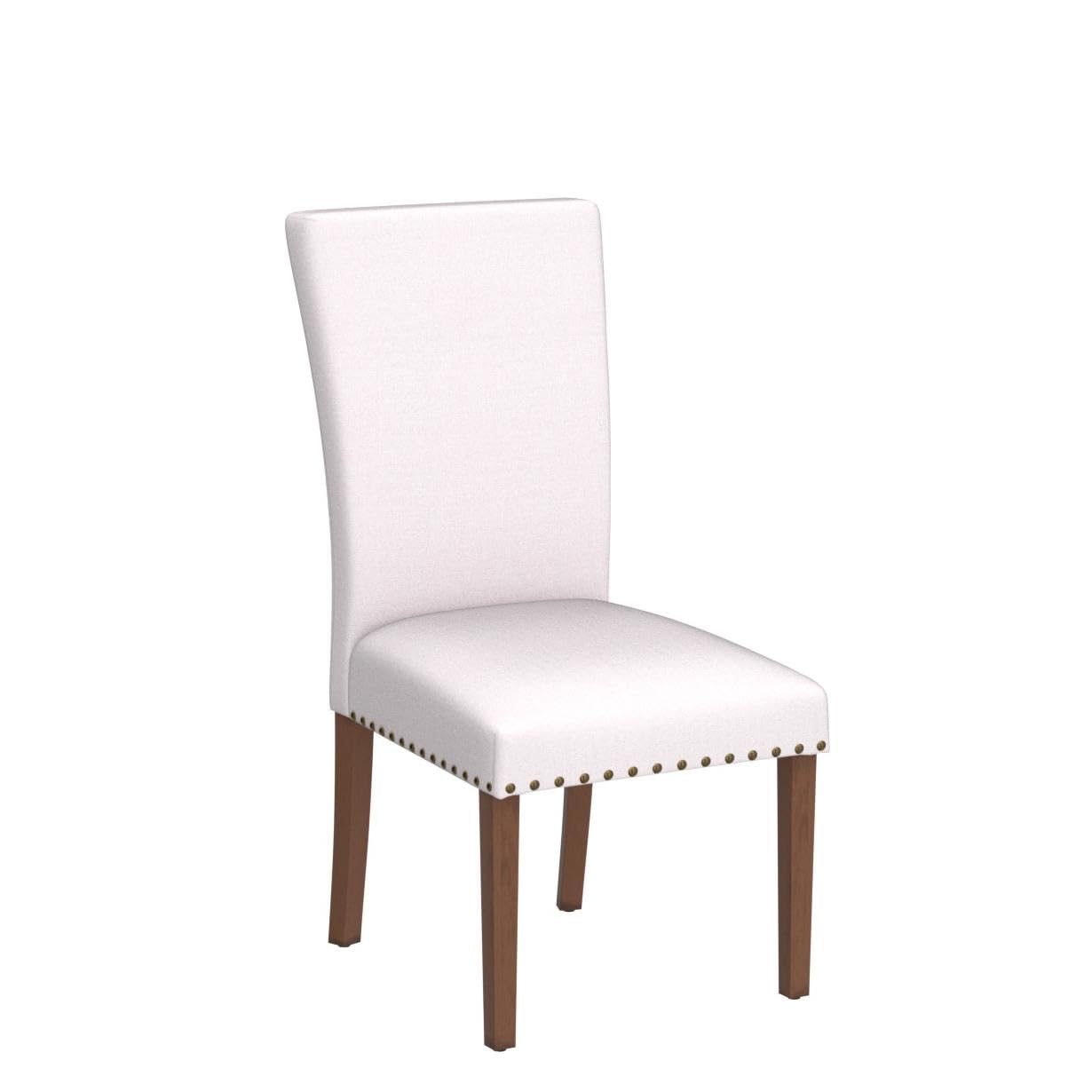 Parsons Dining Chairs Set of 6, Upholstered Nailhead Dining Room Kitchen Side Chair with Thick Cushions and Wood Legs, Beige