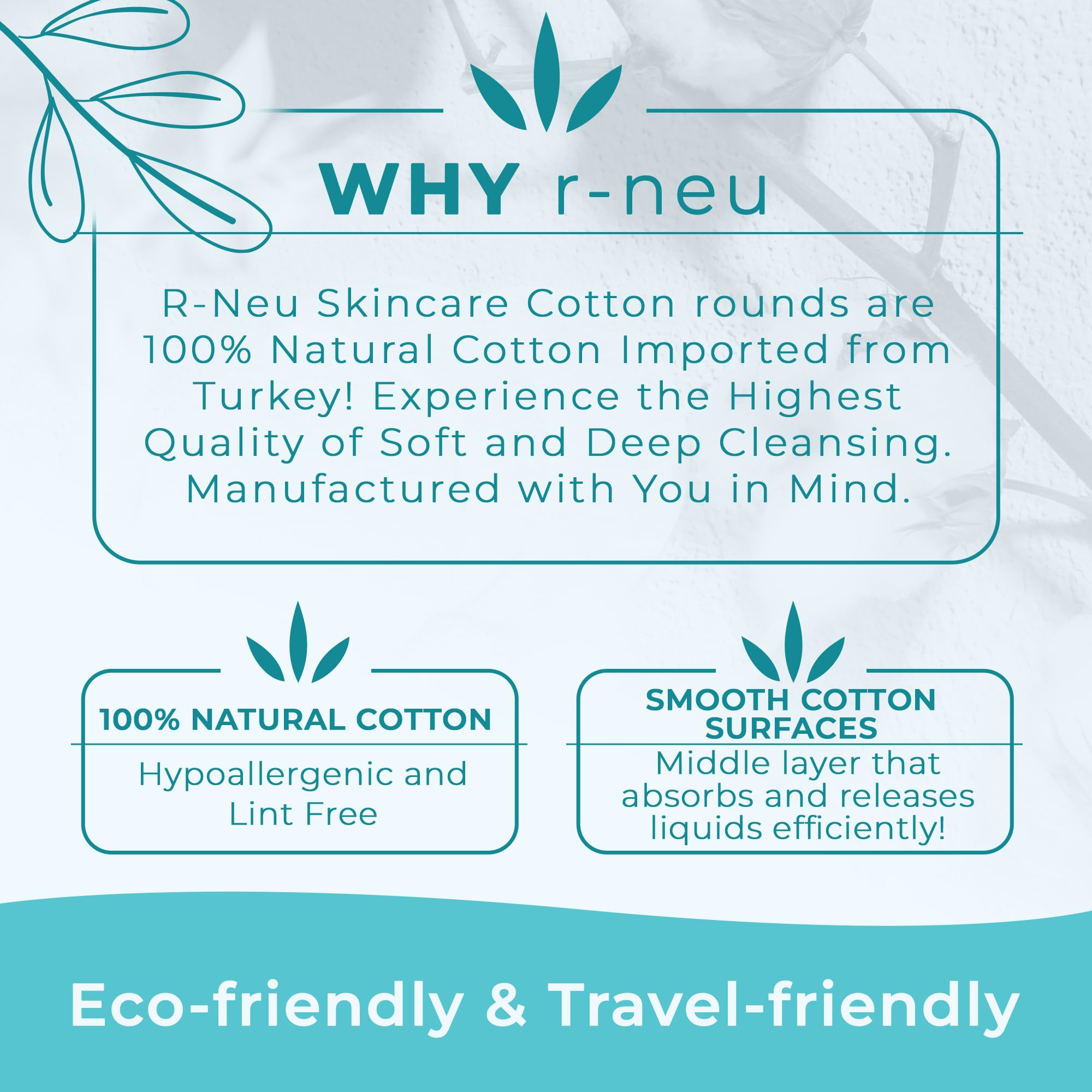 R-Neu Premium [Turkish] Cotton Rounds, 400 Count, Stitched, Waffle Textured, 100% Natural, Hypoallergenic Makeup Remover Round Cotton Pads for Face