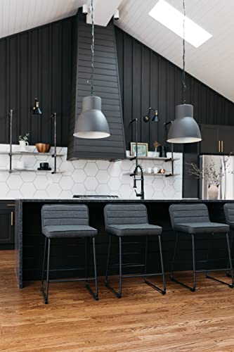 Signature Design by Ashley Nerison 26" Modern Upholstered Counter Height Bar Stool, 2 Count, Dark Gray