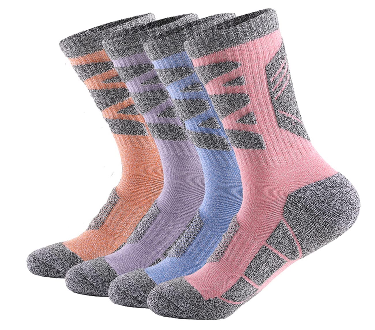 YUANZU 4 Pack Women's Hiking Walking Athletics Multi Performance Cushioned Combed Cotton Socks | Moisture Wicking | Gifts for Women |