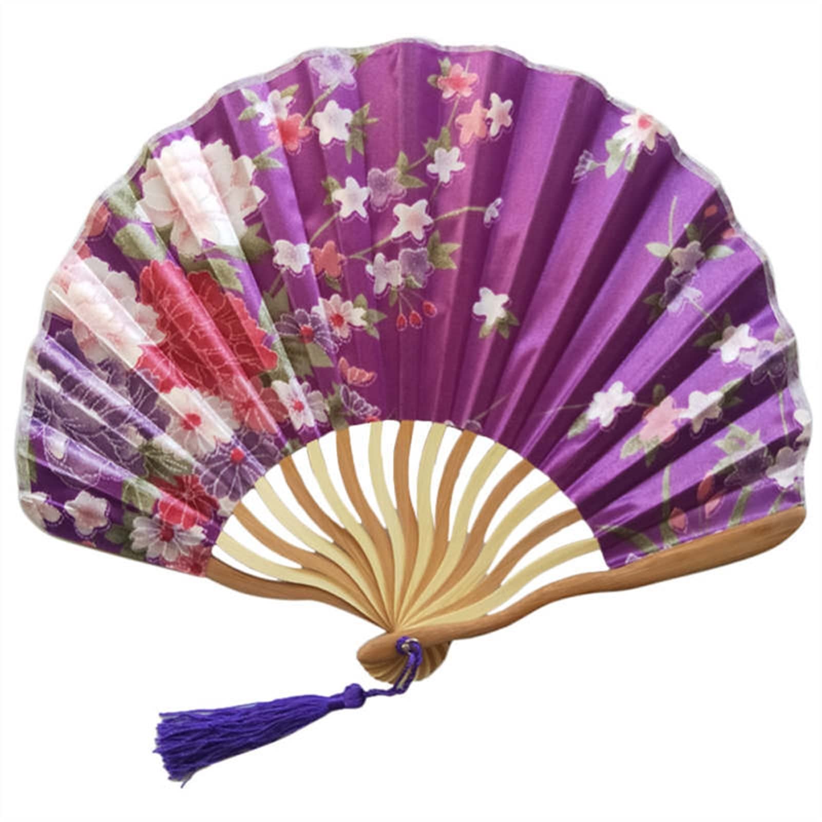 Xinbalove Hand Folding Fans Chinese Tai Chi Folding Fan Pattern Chinese Style Hand Held Fans Silk Bamboo Folding Fans Handheld Wedding Hand Fan Cool Bamboo Flower Personalized 19feb19 (Color : Large)