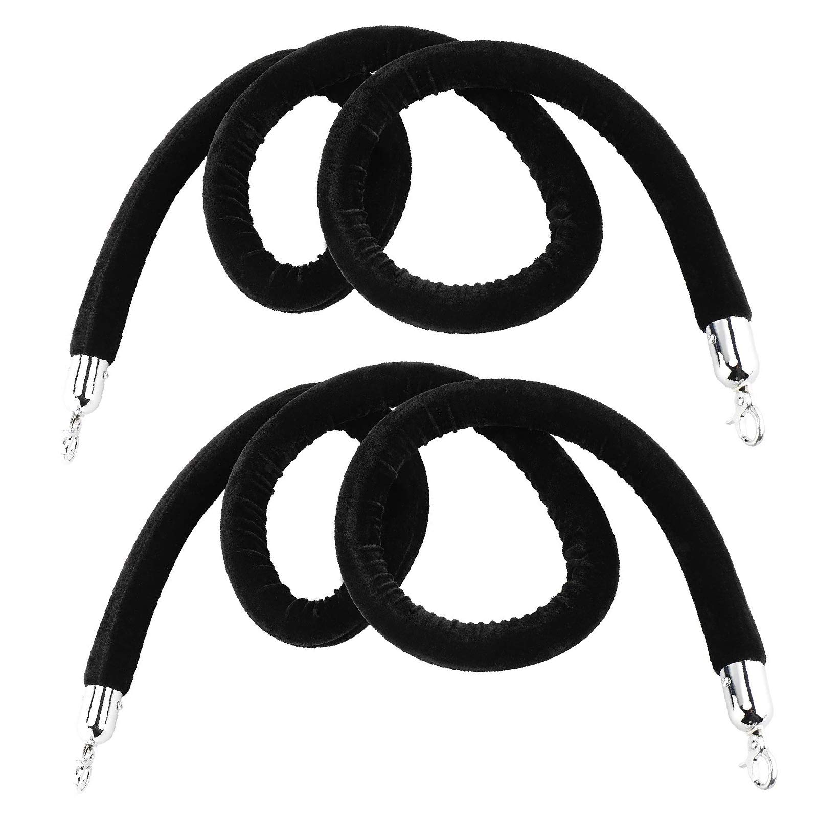 NovelBee 2 Pack of 6.6 Feet Velvet Rope with Stainless Steel Hooks,Crowd Control Stanchion Post Queue Line Barrier (Silver Hook, Black)