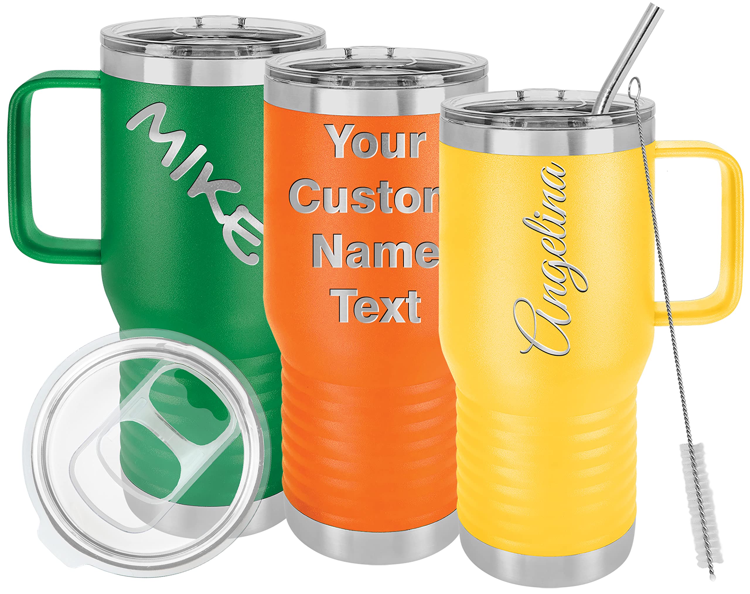 Polar Camel Personalized Tumblers with Slide Lid and Straw, Name Engraved Customized Cups, Stainless Steel Vacuum Insulated Travel Coffee Mugs - Women, Men Birthday Gift (Yellow, 20 oz)