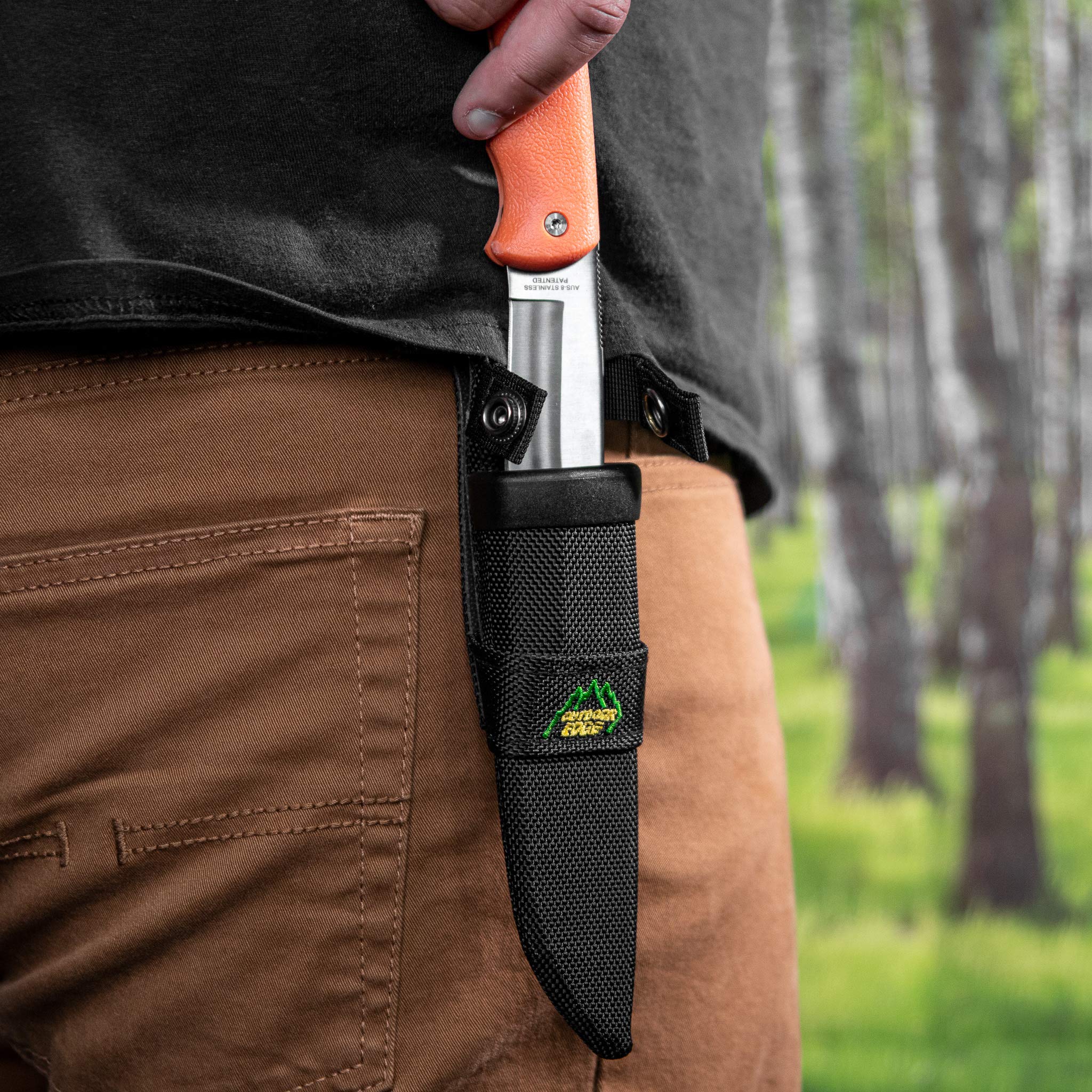 Outdoor Edge Swingblaze Double Blade Hunting Knife with Rotating Skinning & Gutting Blades, Nylon Sheath, (Blaze Orange, SZ-20NC)