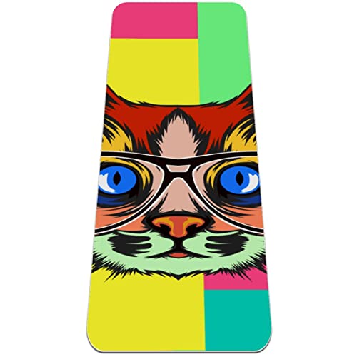 Yoga Mat, Yoga Mats for Home Workout, Workout Mat, Exercise Mats, Pilates Mat, Glasses Color Cat Abstract
