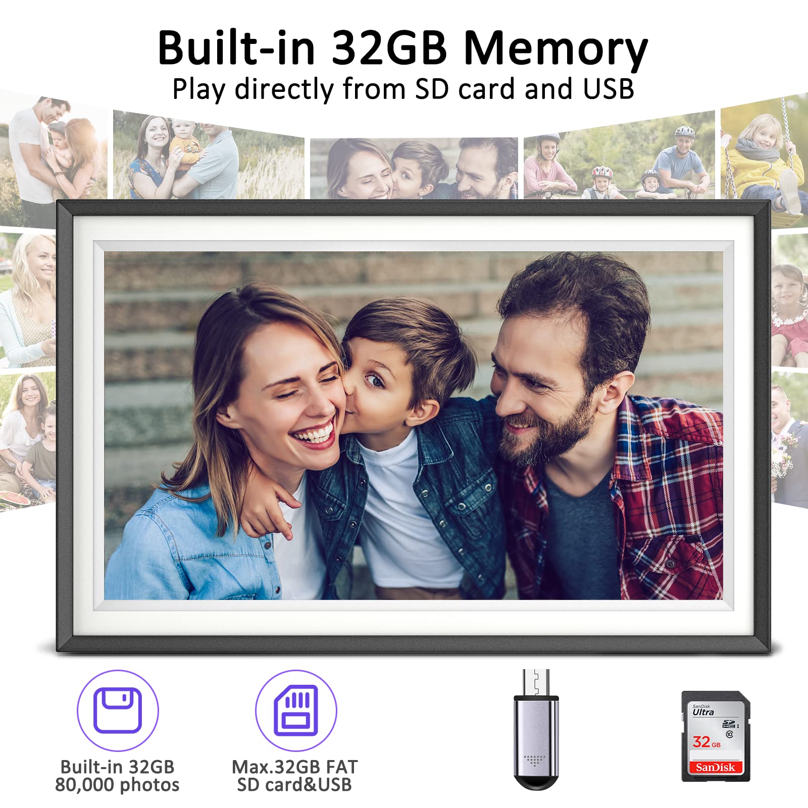 SAMMIX Digital Picture Frame,15.6 Inch 32GB Large WiFi Digital Photo Frame, 1920 * 1080 IPS FHD Touch Screen, Auto-Rotate, Wall-Mounted, Easy to Share Photos via APP, Gift for Family