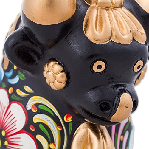 NOVICA Black Metallic Animal Themed Ceramic Sculpture, Big Colorful Pucara Bull'